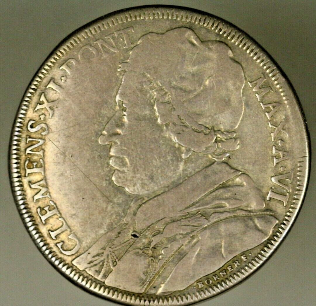 Papal States Piastra 1704 Pope Clement XI Enthroned at S. Maria Maggio ...