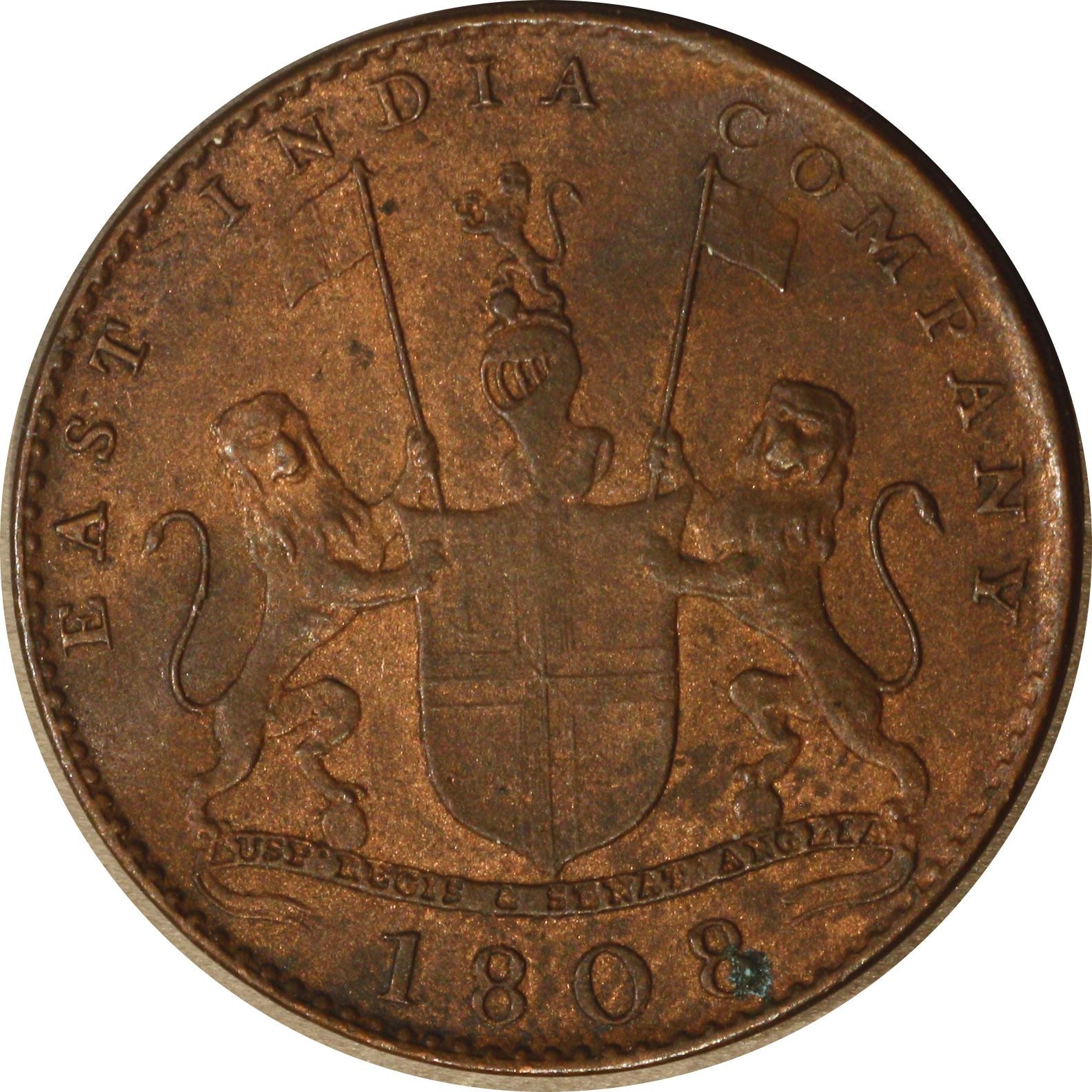 India Madras Presidency 1808 10 Cash KM-320 Stain – Distinctive Coins
