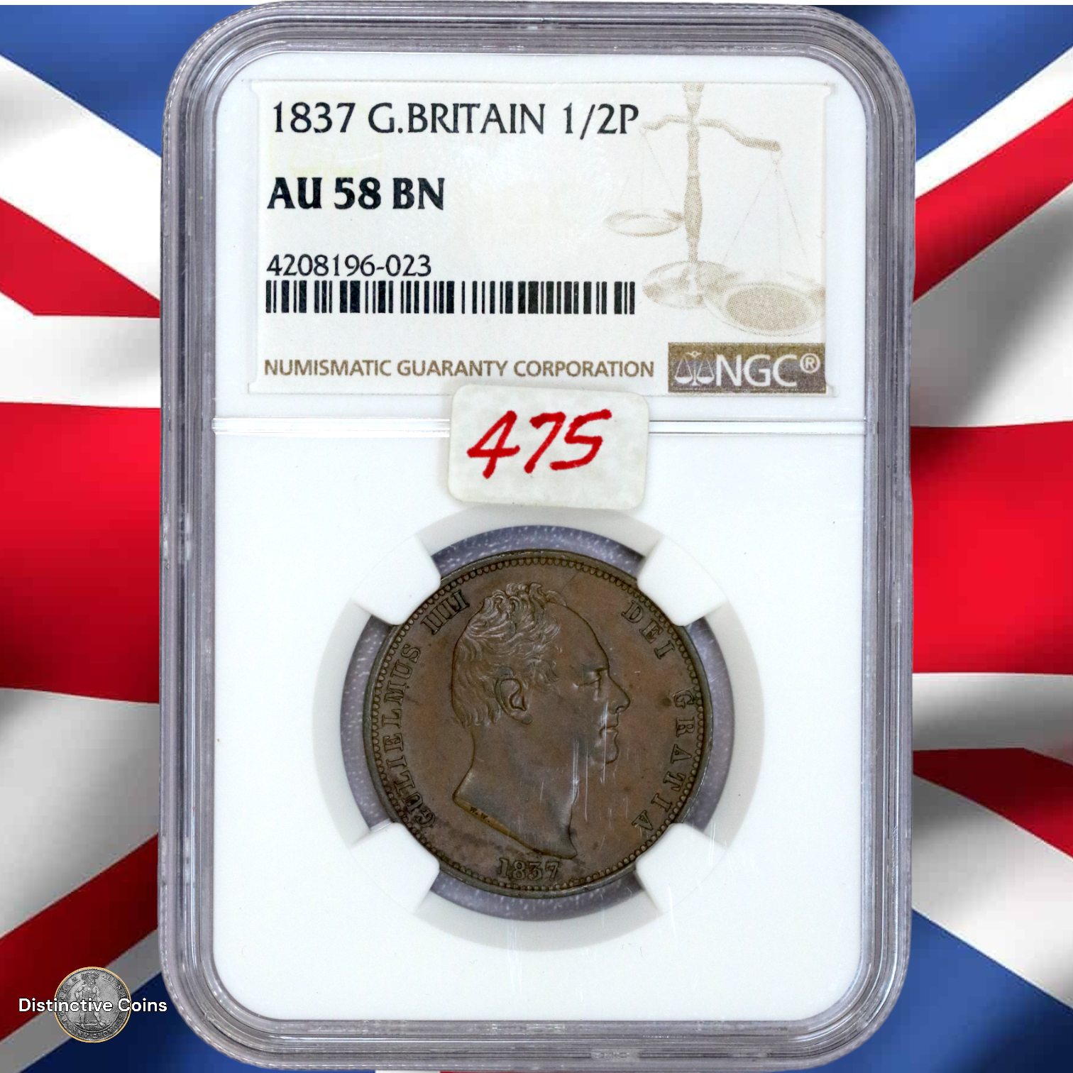 Great Britain 1837 1/2 Penny NGC AU58BN - GBS059 – Distinctive Coins