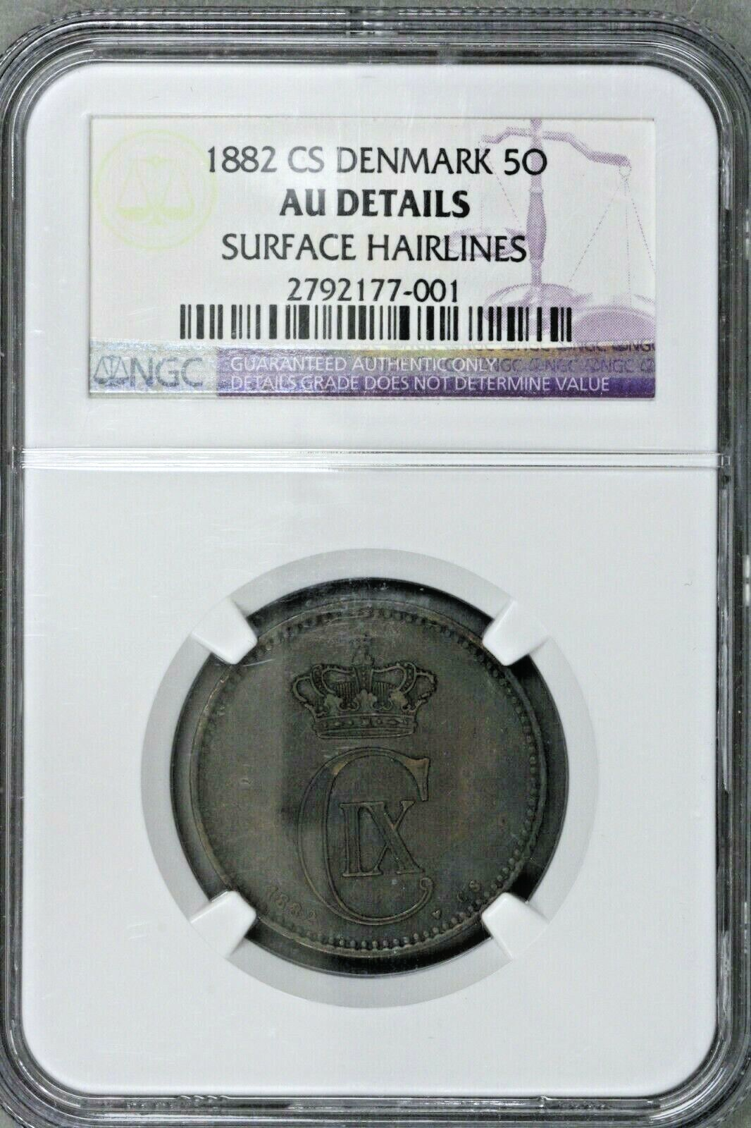 Denmark 1882 CS 5 Ore retoned nicely NGC AU Details surface hairlines ...